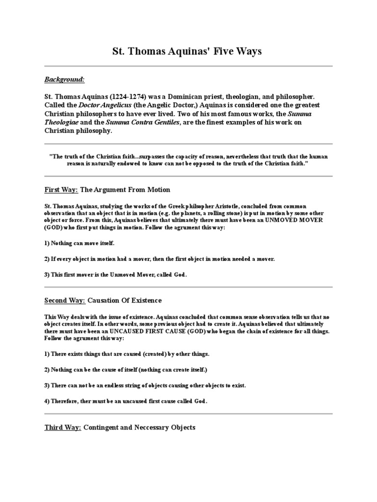 St. Thomas Aquinas' Five Ways: Background | PDF | Thomas Aquinas ...