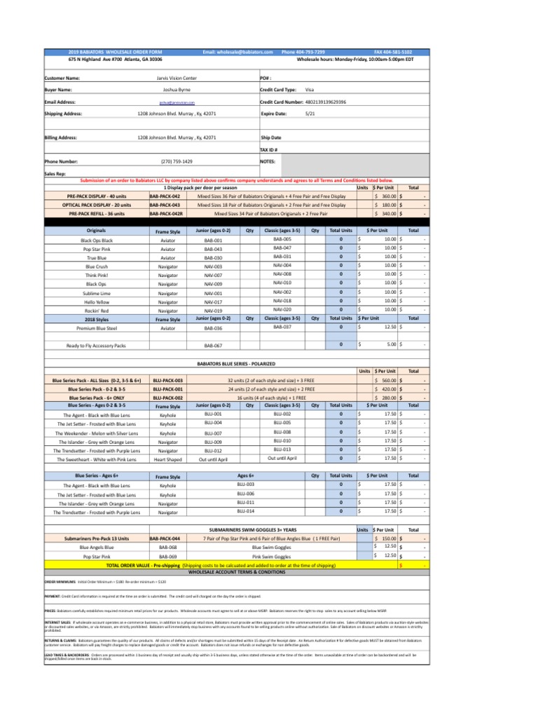 2019 Babiators Optical Order Form | PDF | List Price | E Commerce