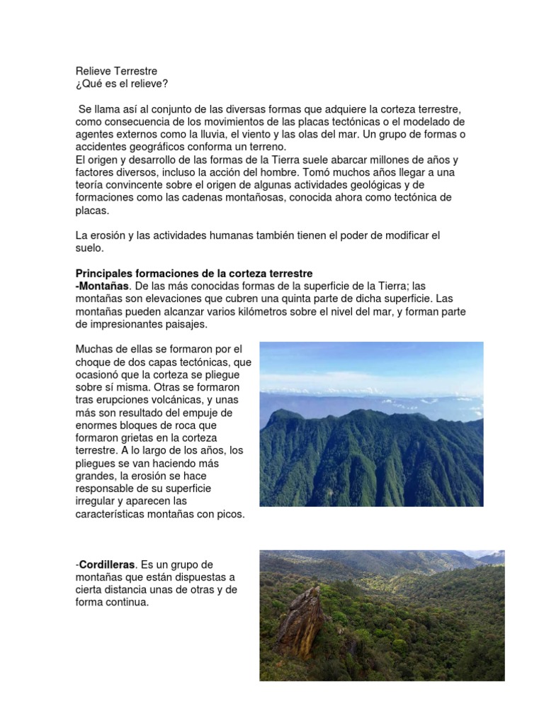 Formas del Relieve Terrestre | PDF | Montañas | Terreno