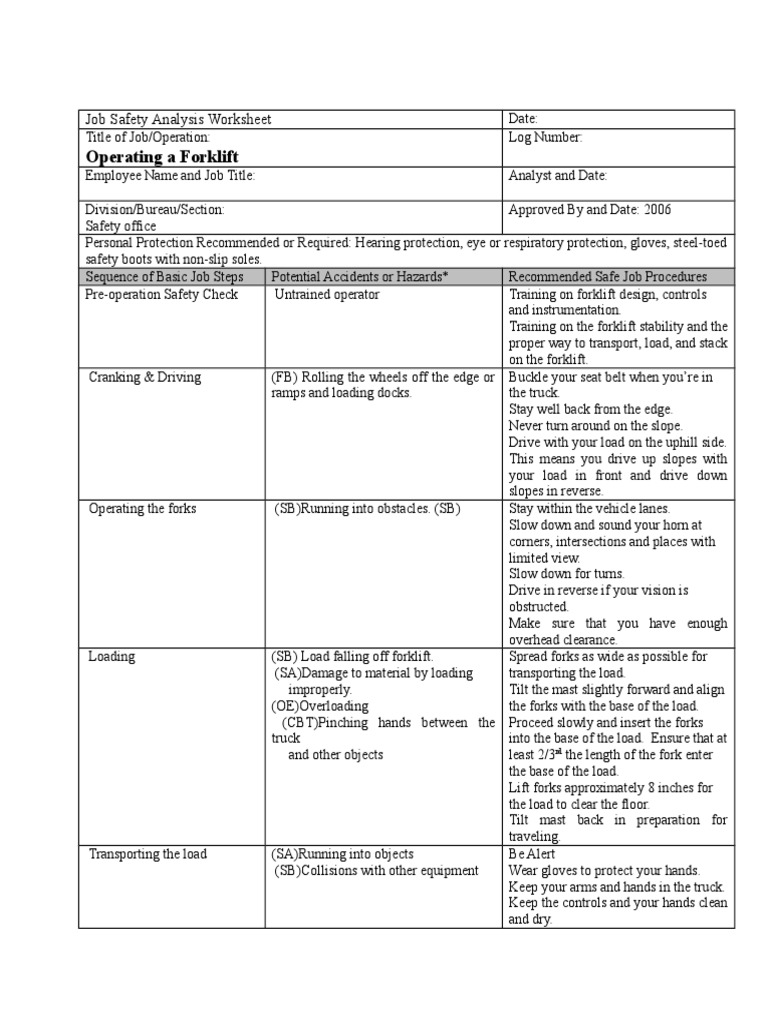 Forklift Job Safety Analysis Guide | PDF | Forklift | Truck