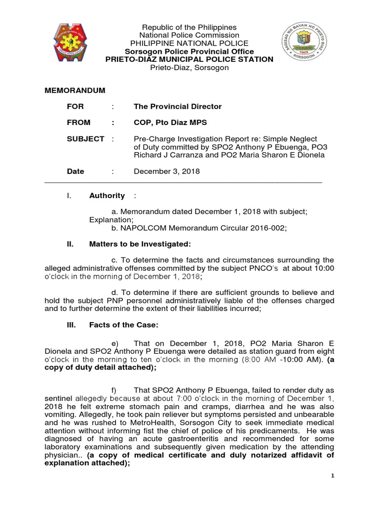 Pre-Charge Investigation Report: Neglect of Duty | PDF | Social ...