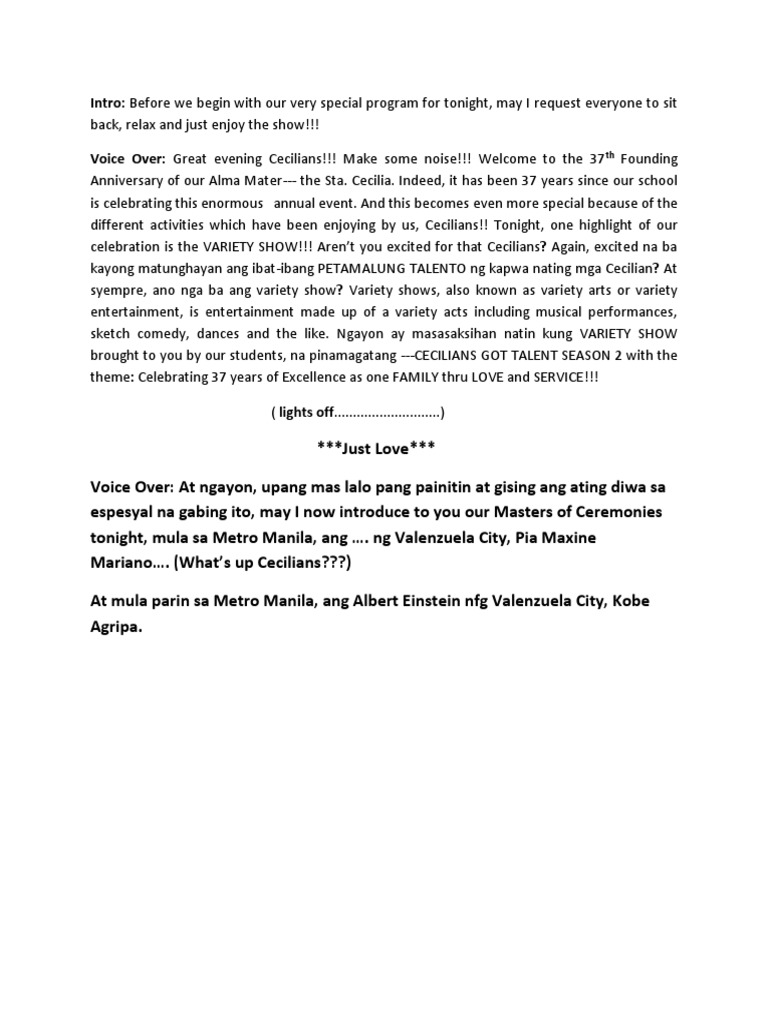 Variety Show Program | Download Free PDF | Performing Arts | Entertainment