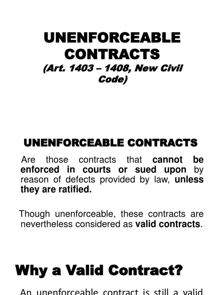 UNENFORCEABLE CONTRACTS Article 1403 | PDF | Lease | Government Information