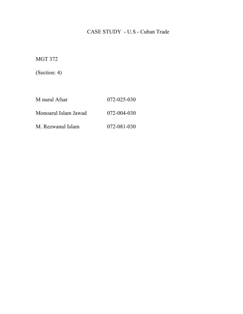 CASE STUDY - U.S - Cuban Trade | PDF | United States Embargo Against ...
