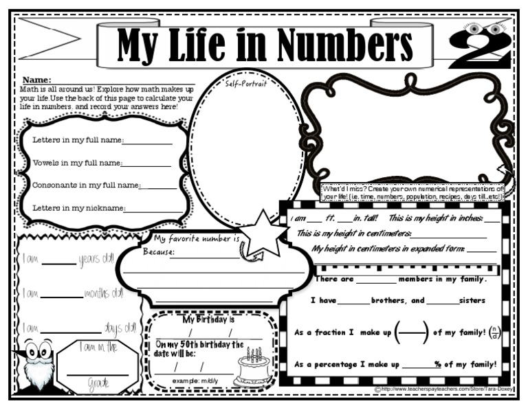 Backto School Math All About Me Getto Know You First Day Upper Grades