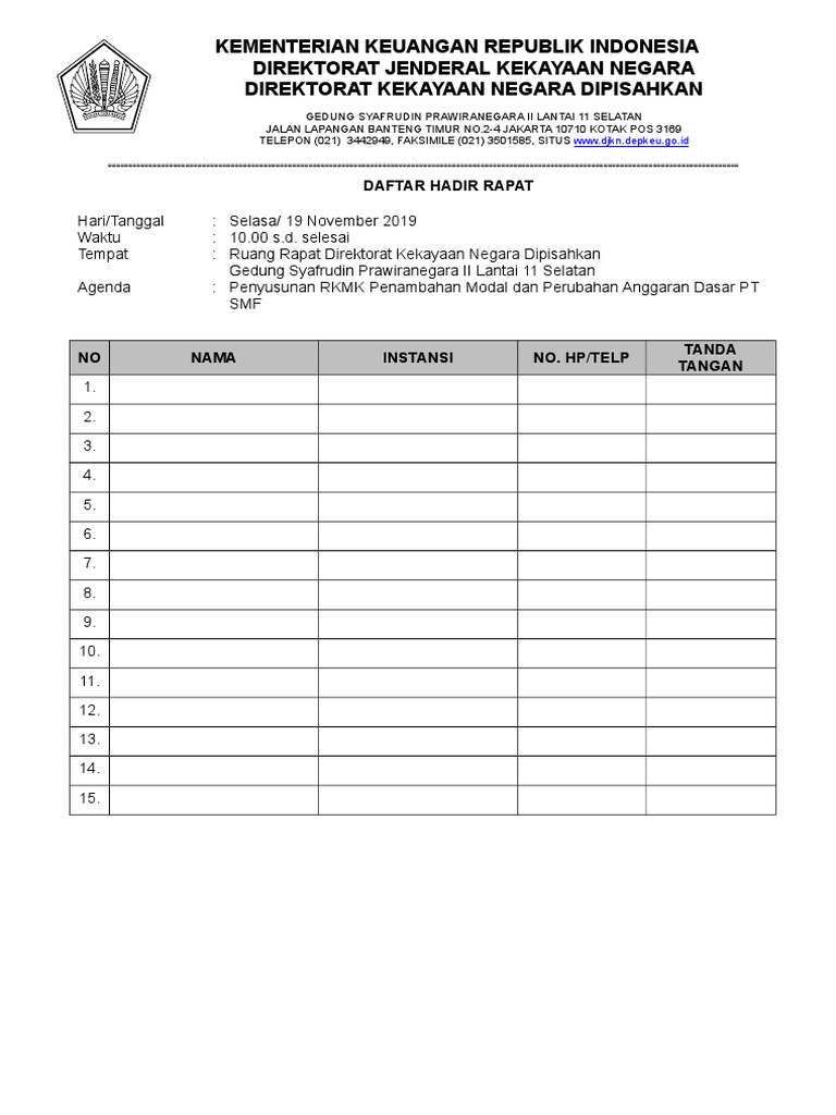 Daftar Hadir Absensi Rapat | PDF