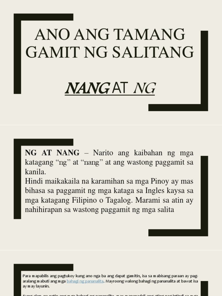 Ano Ang Tamang Gamit NG Salitang | PDF