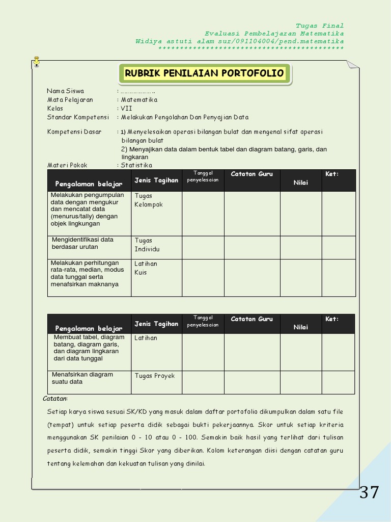 5 Rubrik Portofolio | PDF