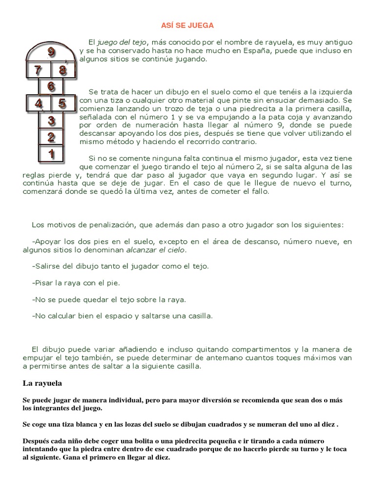 La rayuela: cómo jugar este tradicional juego infantil | PDF | Deportes ...