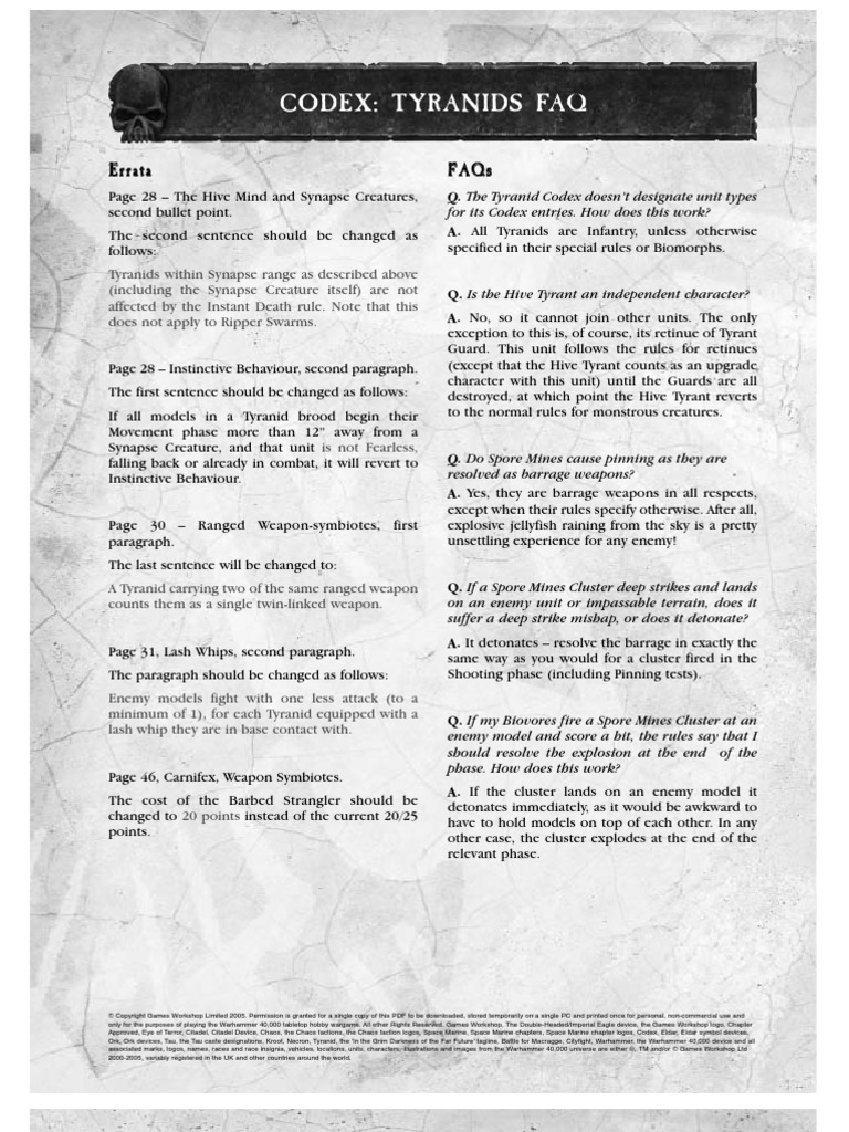 Tyranid 5th Ed Codex FAQ | Space Opera Games | Leisure