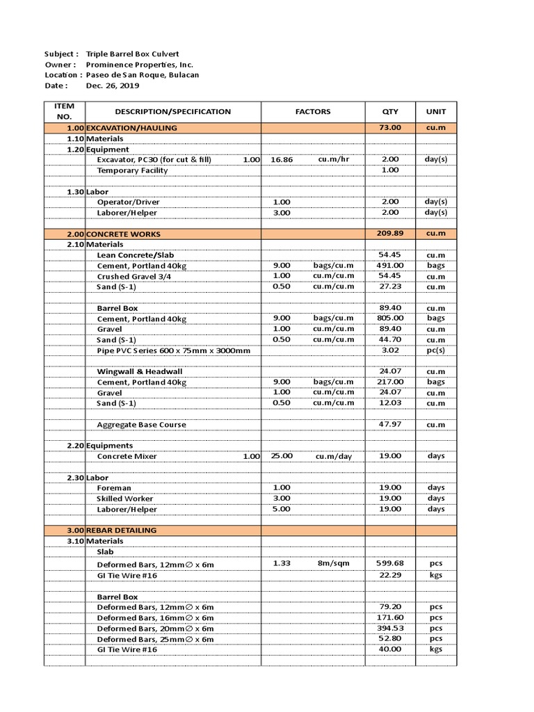 Triple Barrel Box Culvert Revised 2 | PDF | Road Surface | Concrete