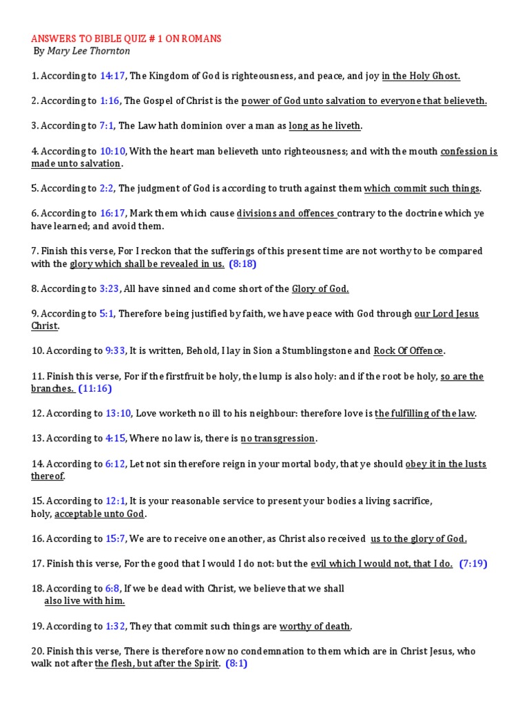 Book of Romans Questions | PDF | Epistle To The Romans | Last Judgment