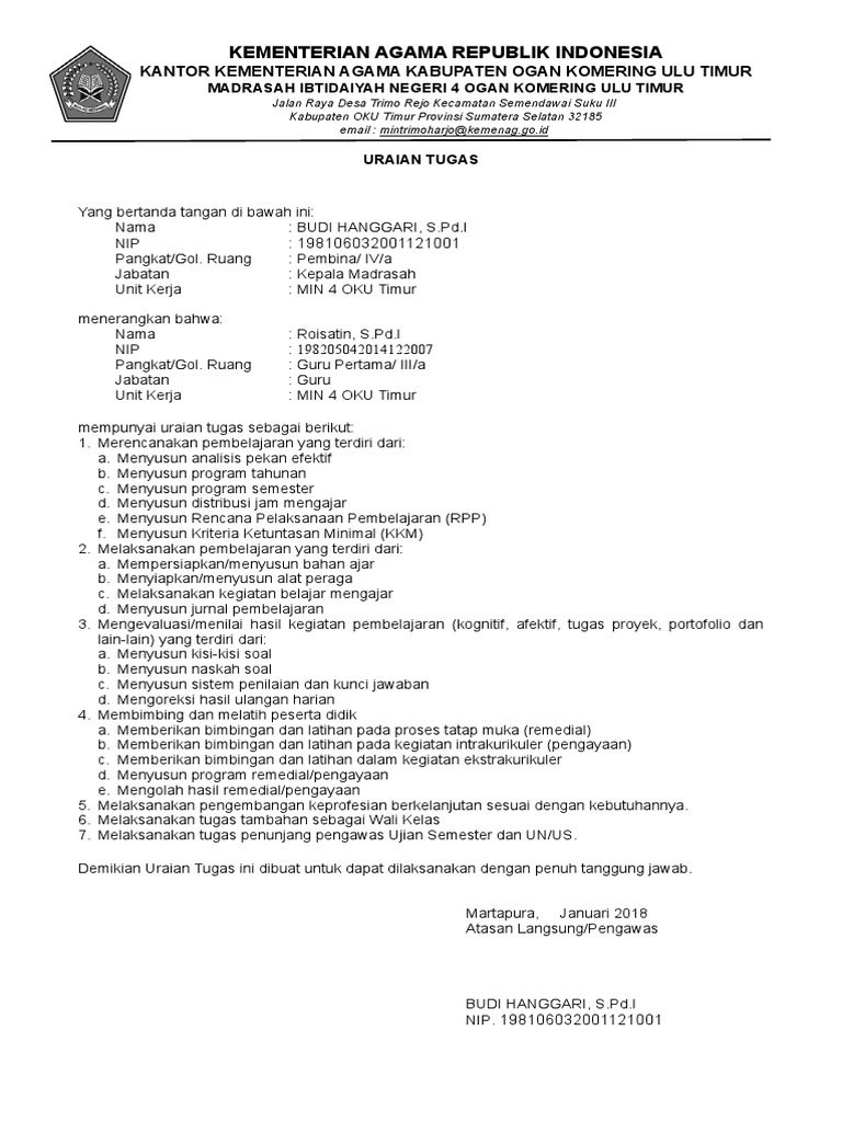 Contoh Uraian Tugas Guru | PDF