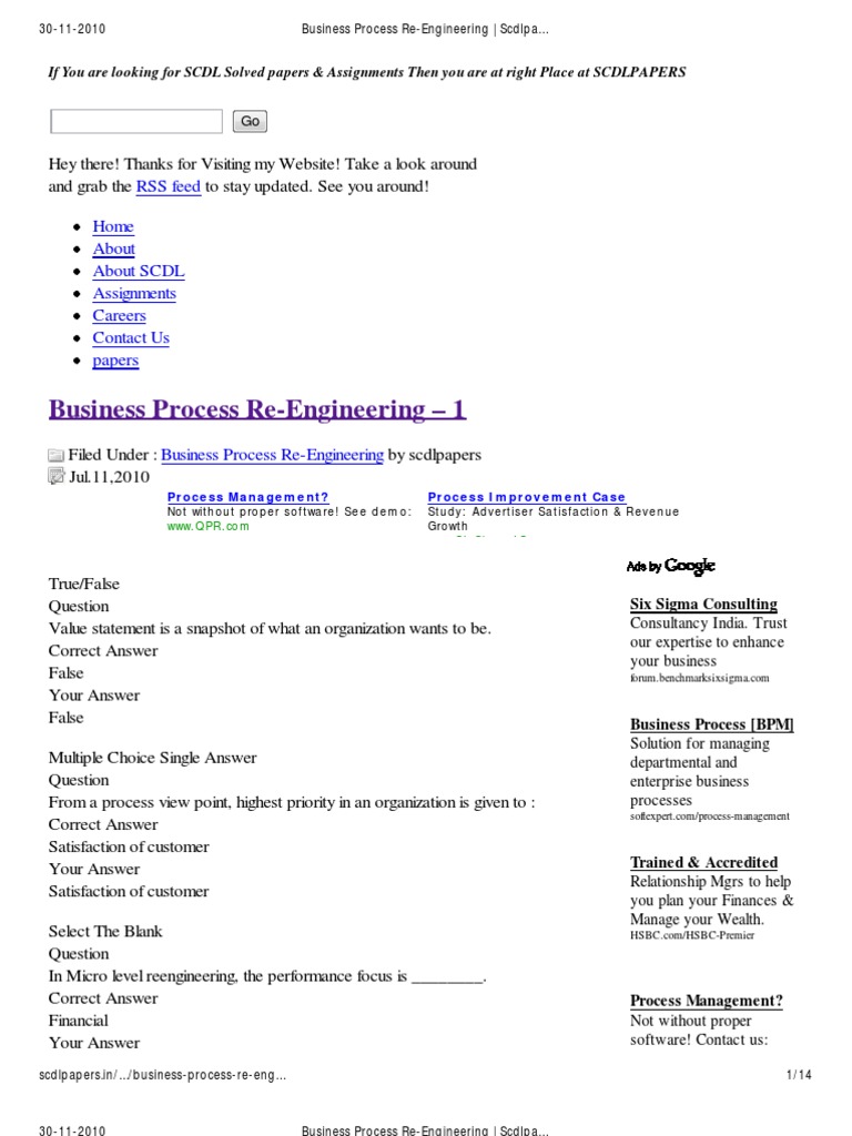 Business Process Re-Engineering - Scdlpapers - In® - A Complete Portal For SCDL Solved Papers ...