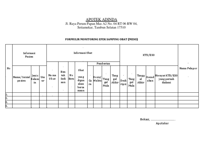 Contoh FORM MESO Sesuai Permenkes | PDF