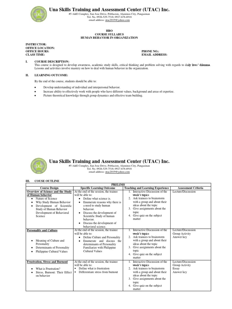 HBO Course Syllabus | PDF | Brainstorming | Leadership