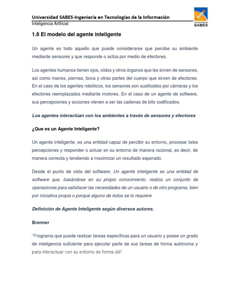 1-6 - El Modelo Del Agente Inteligente | PDF | Inteligencia artificial ...
