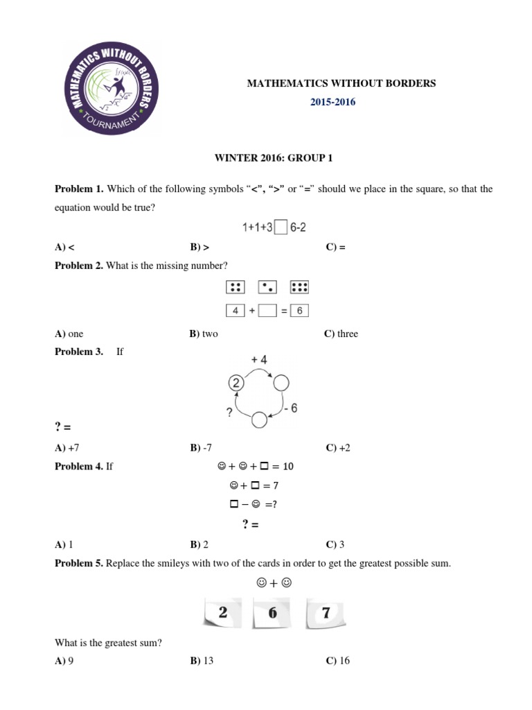 Mathematics Without Borders (2015-2016) | PDF | Teaching Mathematics