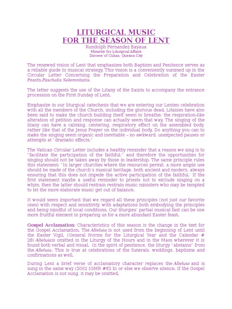 Lenten Liturgical Music Guidelines | PDF | Lent | Mass (Liturgy)
