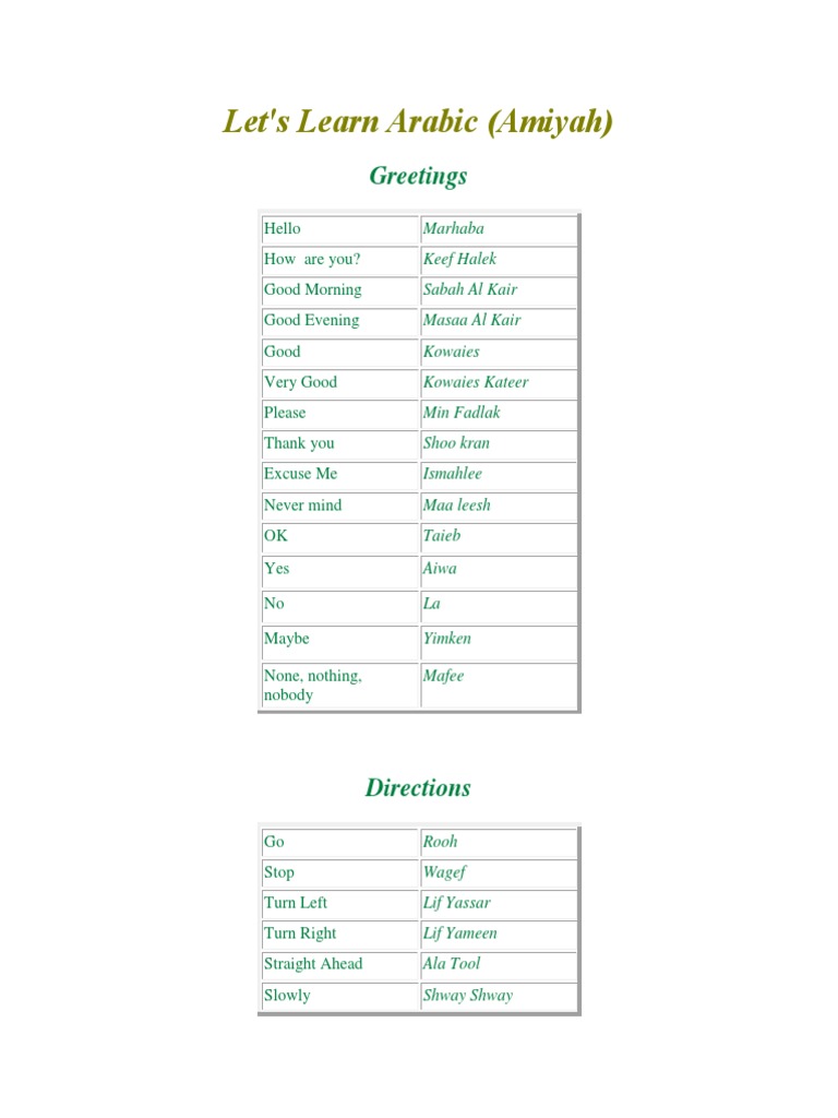Let's Learn Arabic (Amiyah) | PDF