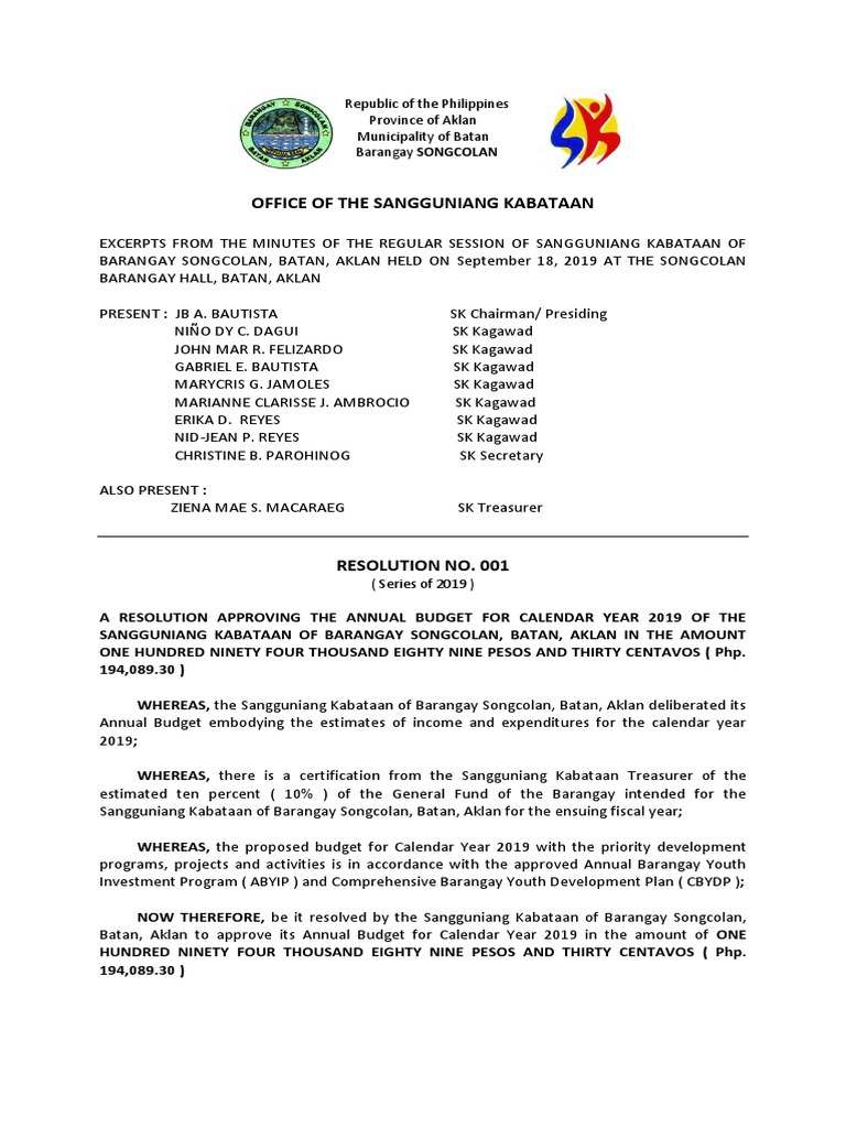 SK Resolution | PDF | Philippines | Government