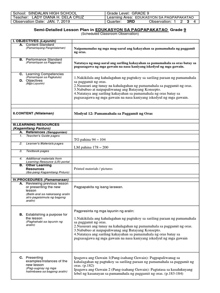 Template 3 Semi Detailed Lesson Plan Template | PDF