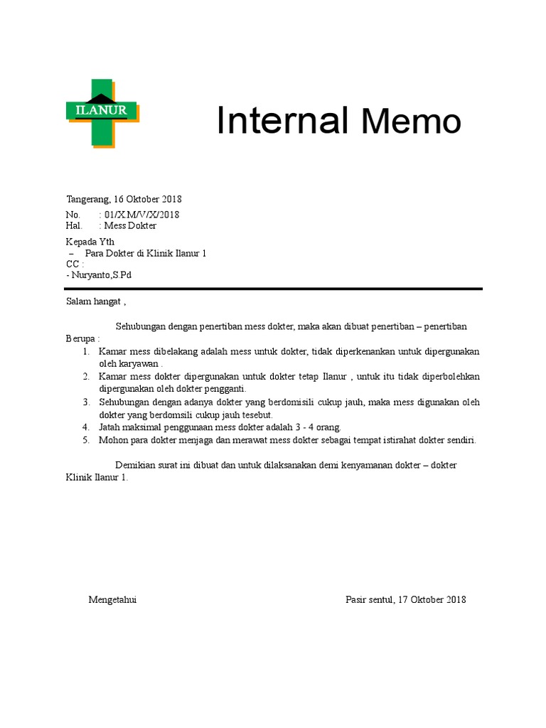 Memo Internal Mess Dokter | PDF