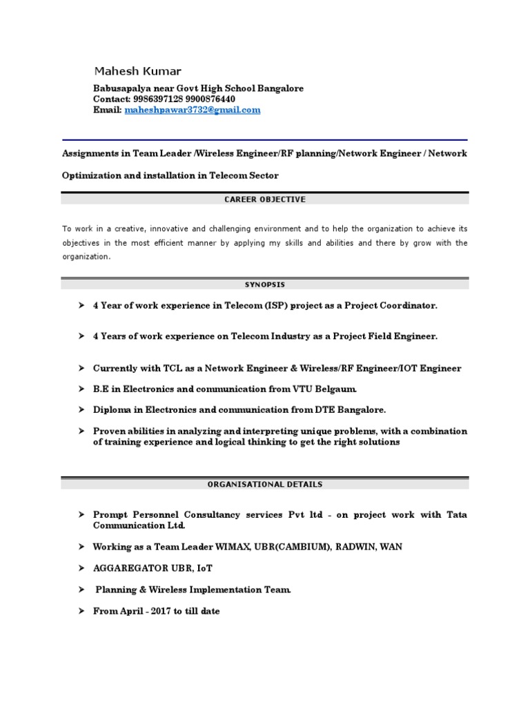 Mahesh Kumar Resume TATA | PDF | Internet Of Things | Wi Max