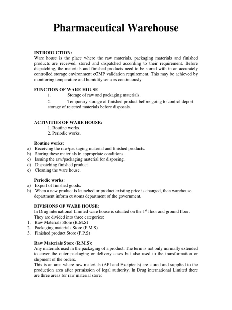 Pharmaceutical Warehouse | PDF | Warehouse | Packaging And Labeling