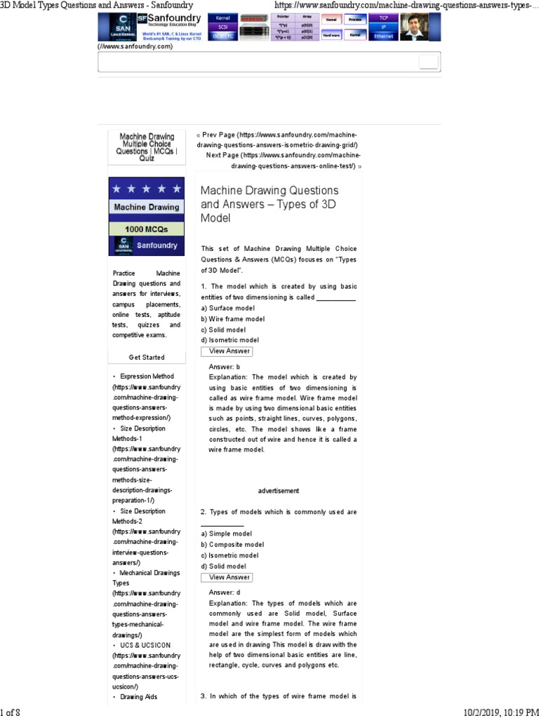 3D Model Types Questions and Answers - Sanfoundry | PDF | 3 D Modeling ...
