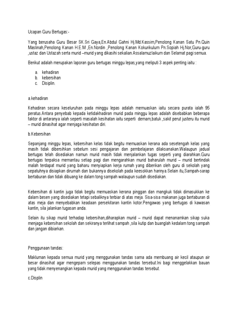 teks ucapan guru bertugas - Victor Davies