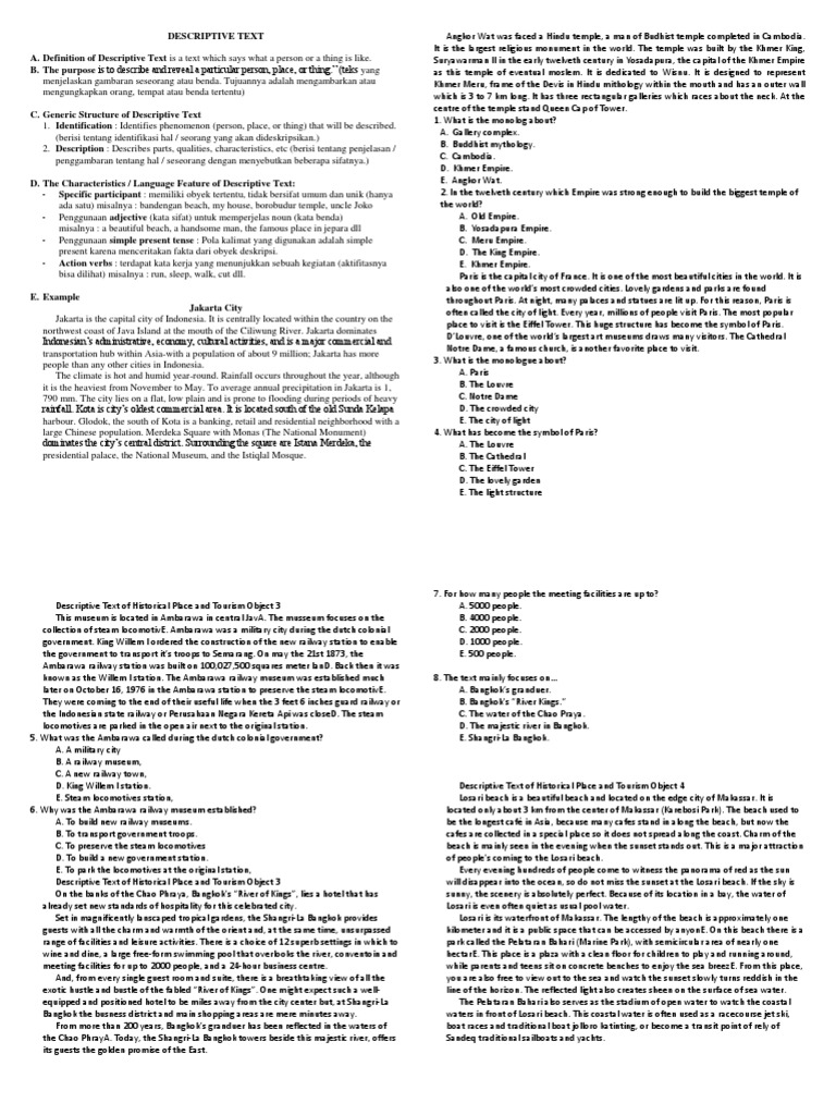 DESCRIPTIVE TEXT Materi Dan Soal | PDF | Jakarta | Paris