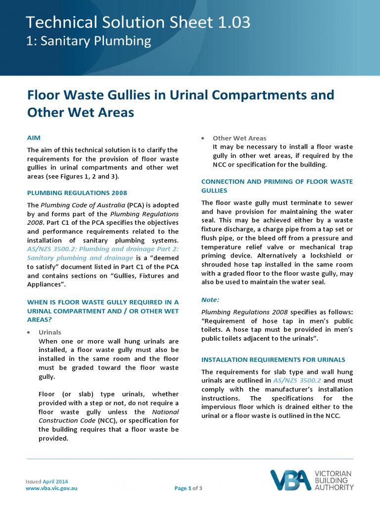 Floor Waste Gully Requirements for Urinals | PDF | Plumbing | Tap (Valve)