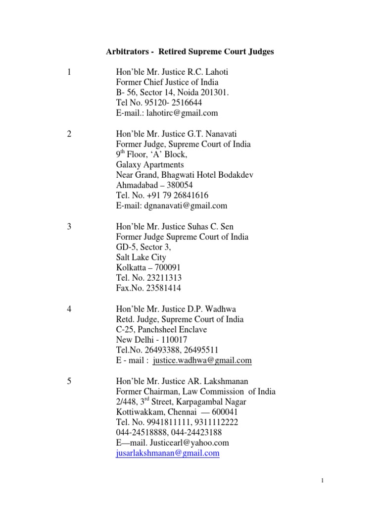 Retired Supreme Court Judges Contact List | PDF | Jurists | Supreme ...