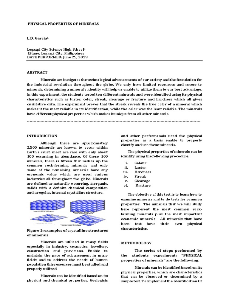 Properties of A Mineral Lab. Report | PDF | Minerals | Mineralogy