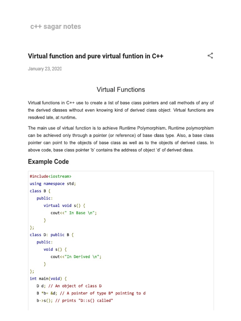 Virtual Functions and Pure Virtual Functions | PDF
