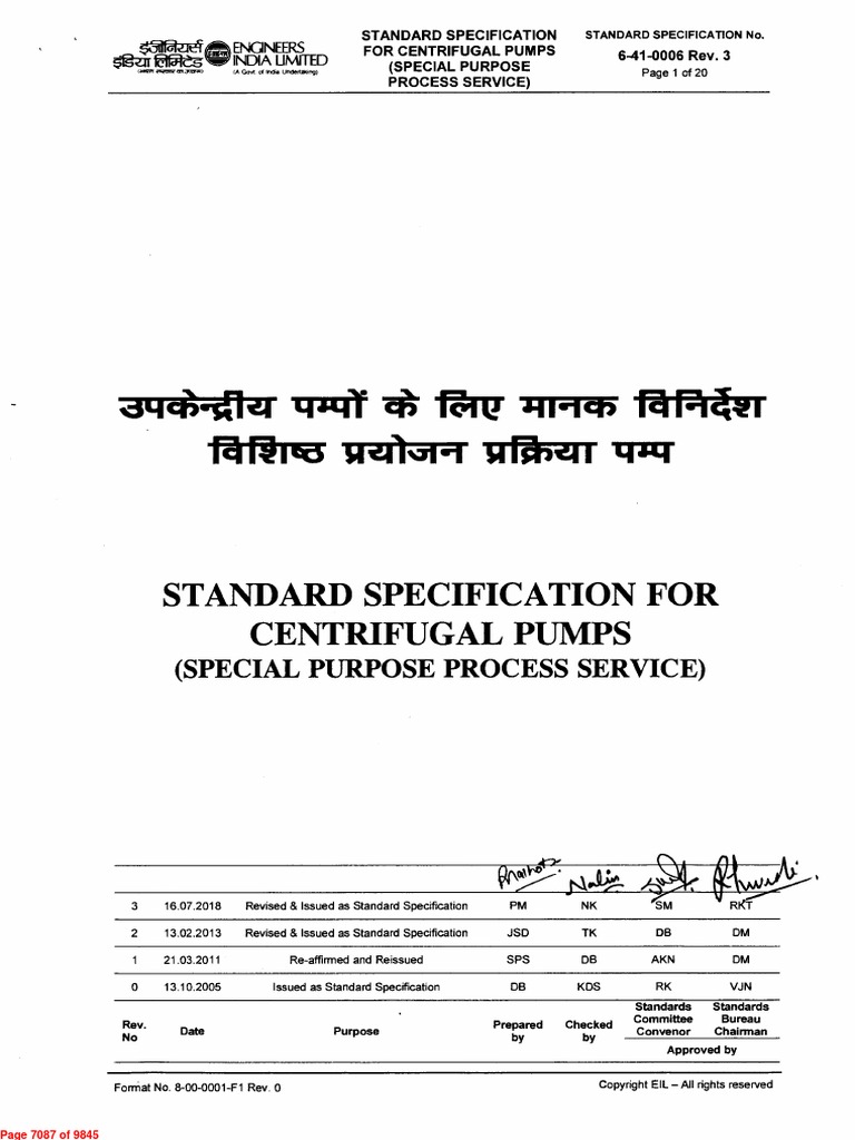 6-41-0006 Rev 3 - EIL STD Specs For Centrifugal Pumps | PDF | Pump | Pipe (Fluid Conveyance)