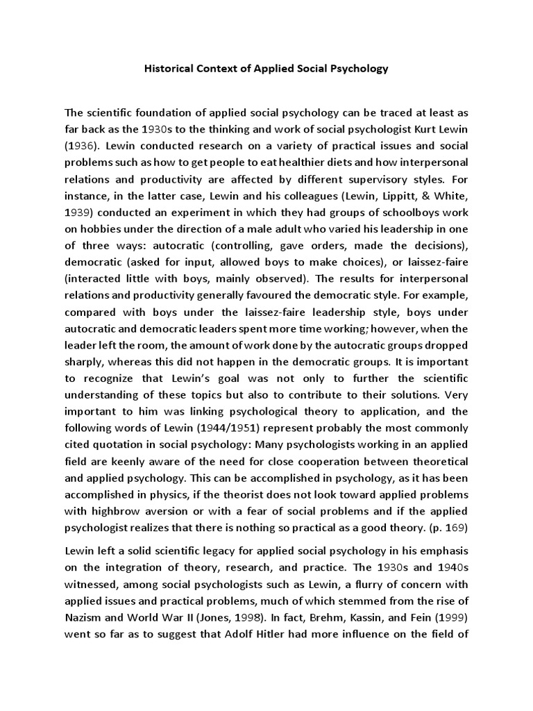 History of Applied Social Psychology | PDF | Social Psychology | Psychology