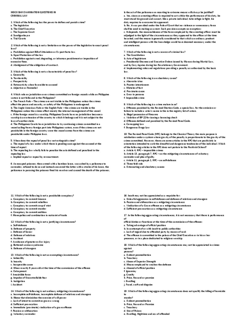 Mock Bar Test 1 | PDF | Crime & Violence | Crime Thriller