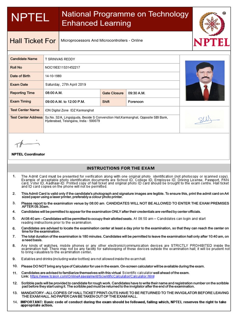 TSR Hall Ticket Nptel | PDF | Identity Document | Government And Personhood