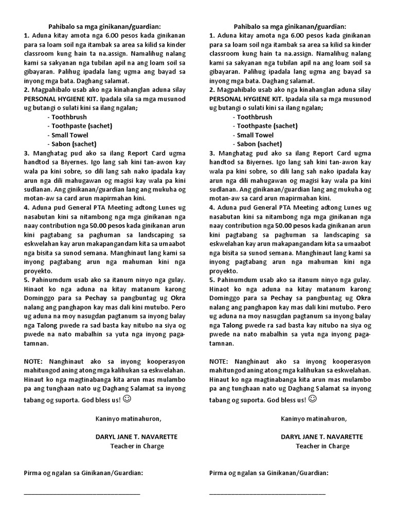 Pahibalo Sa Mga Ginikanan | PDF