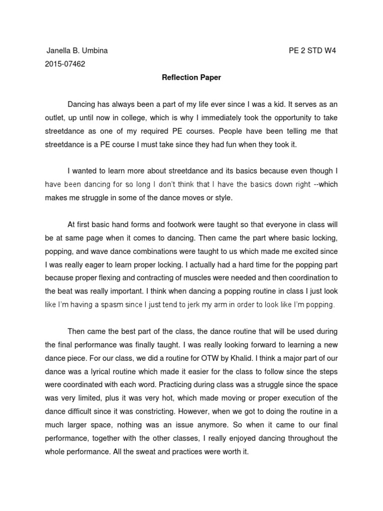 PE 2 Reflection Paper | PDF | Entertainment (General)