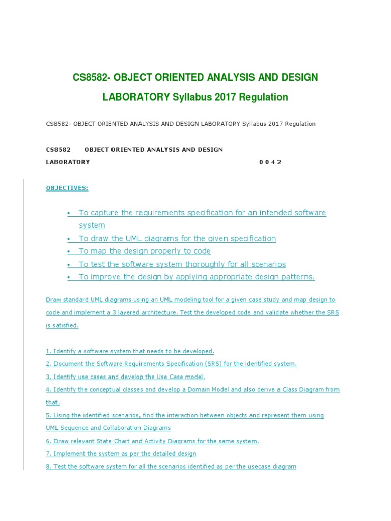 OOAD Lab Manual and Syllabus 2017 | PDF | Unified Modeling Language ...