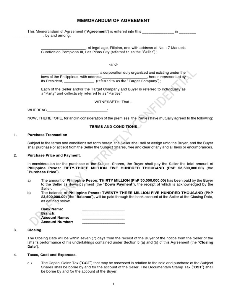 Sample MOA | PDF | Indemnity | Stocks