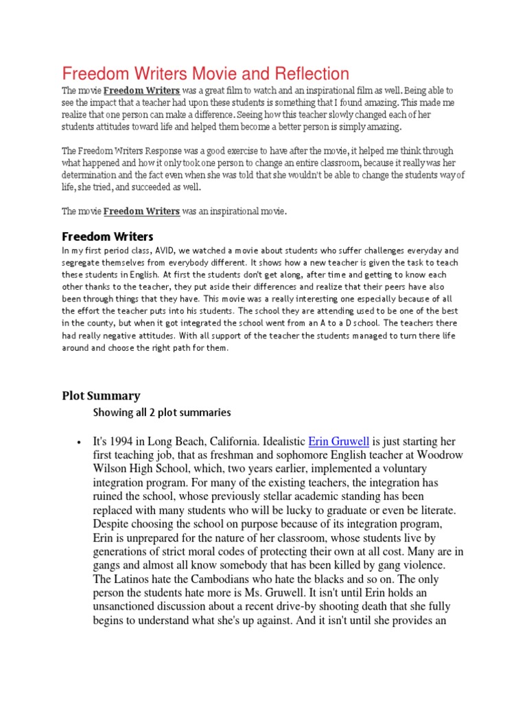 Freedom Writers Movie Reflection Insights | PDF | Science | Teaching ...
