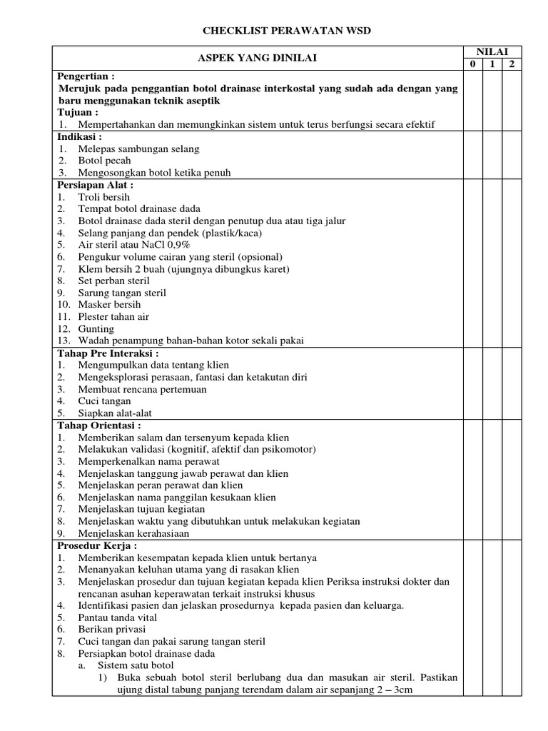 Checklist Perawatan WSD | PDF