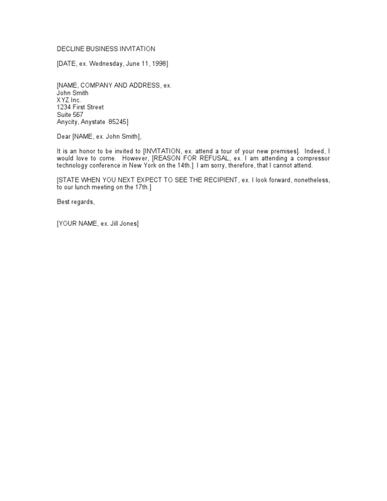 How to Decline a Business Invitation | PDF