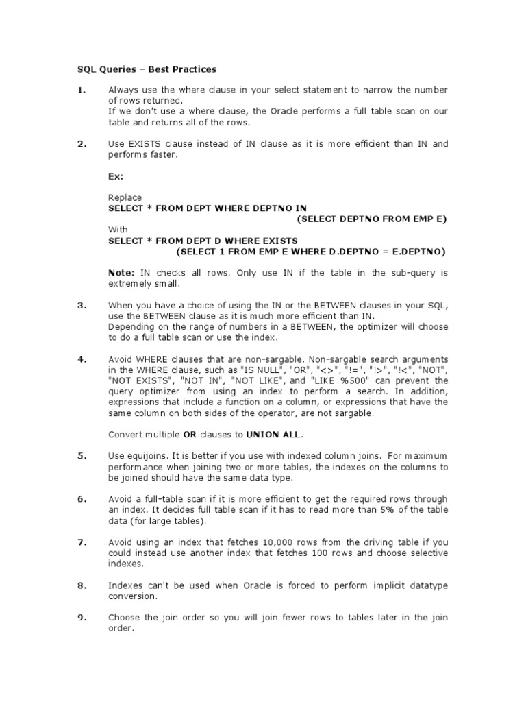 SQL Queries - Best Practices | PDF | Information Technology Management ...