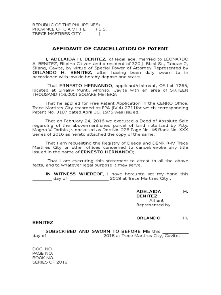 AFFIDAVIT of CANCELLATION OF PATENT | PDF