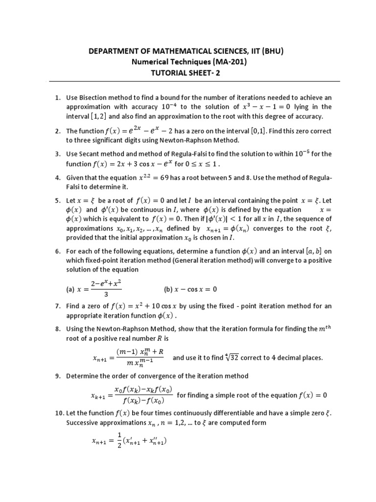 Numerical Methods Tutorial Sheet 2 | PDF | Elementary Mathematics ...